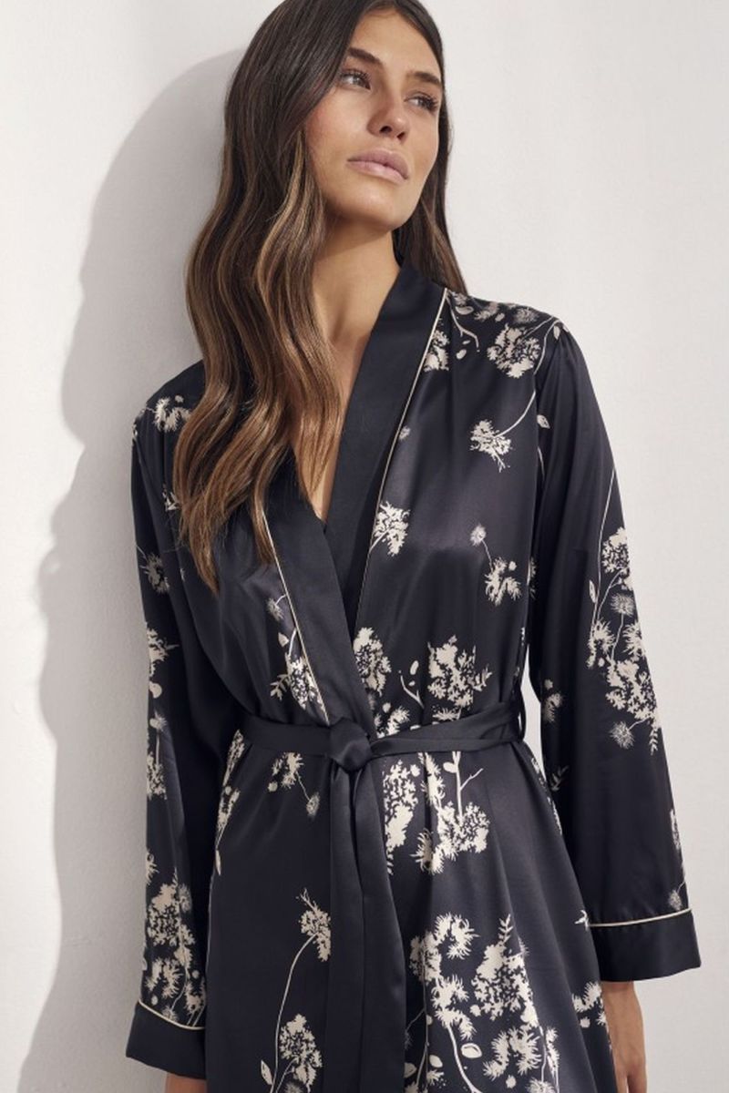 Halat dama din satin, Selmark Elegance, Negru - eMAG.ro