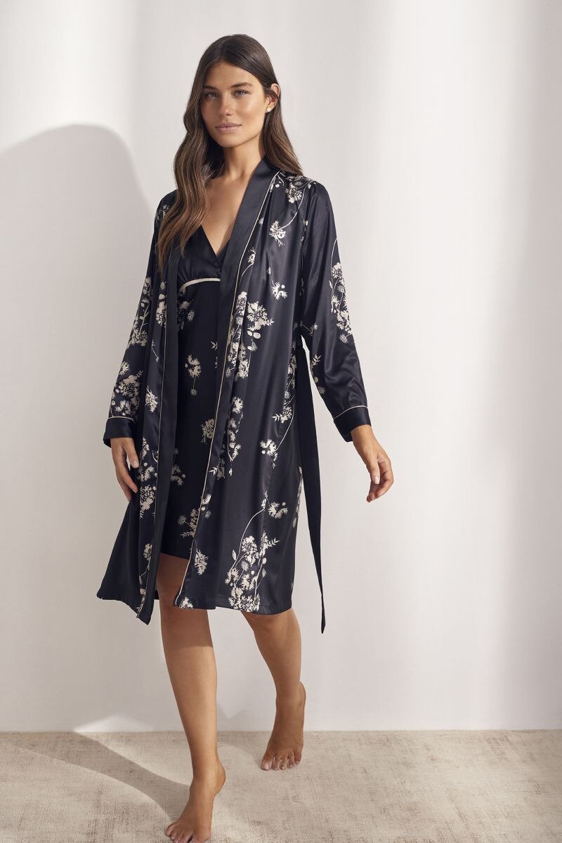 Halat dama din satin, Selmark Elegance, Negru - eMAG.ro