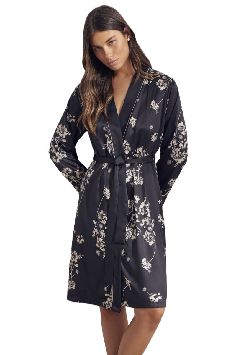 Halat dama din satin, Selmark Elegance, Negru - eMAG.ro