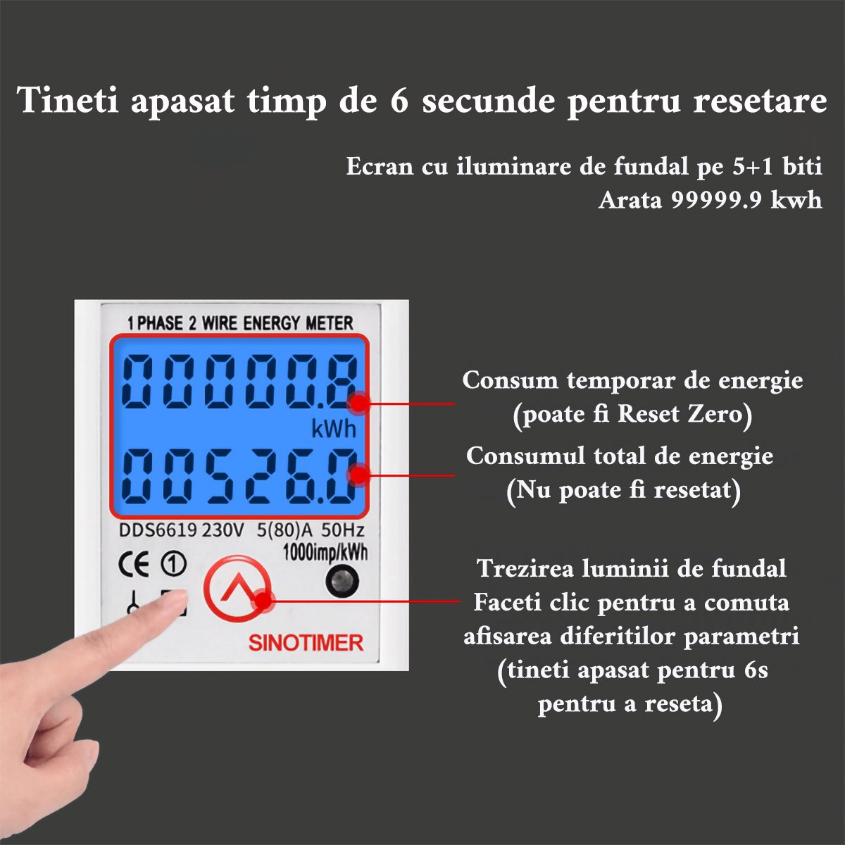 Contor monofazat de energie electrica, Vaxiuja, Display LED, 230V, 50Hz ...