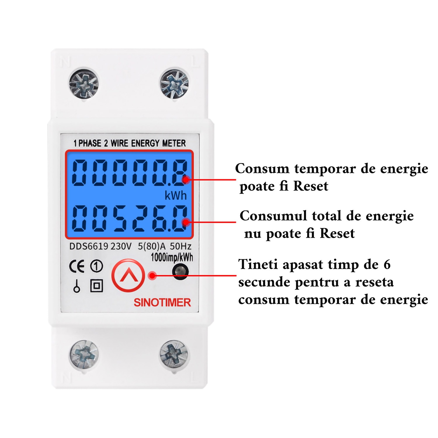 Contor monofazat de energie electrica, Vaxiuja, Display LED, 230V, 50Hz ...