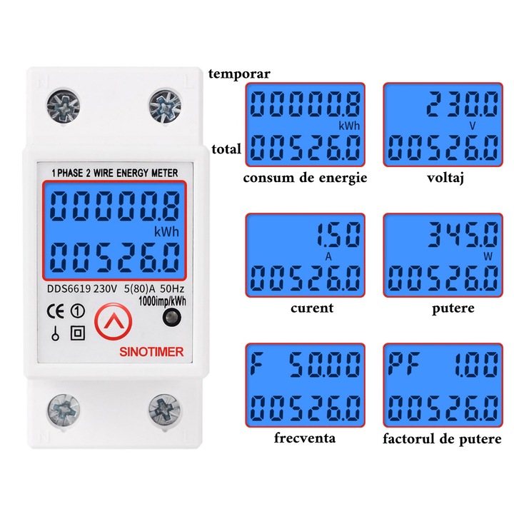 Contor monofazat de energie electrica, Vaxiuja, Display LED, 230V, 50Hz ...