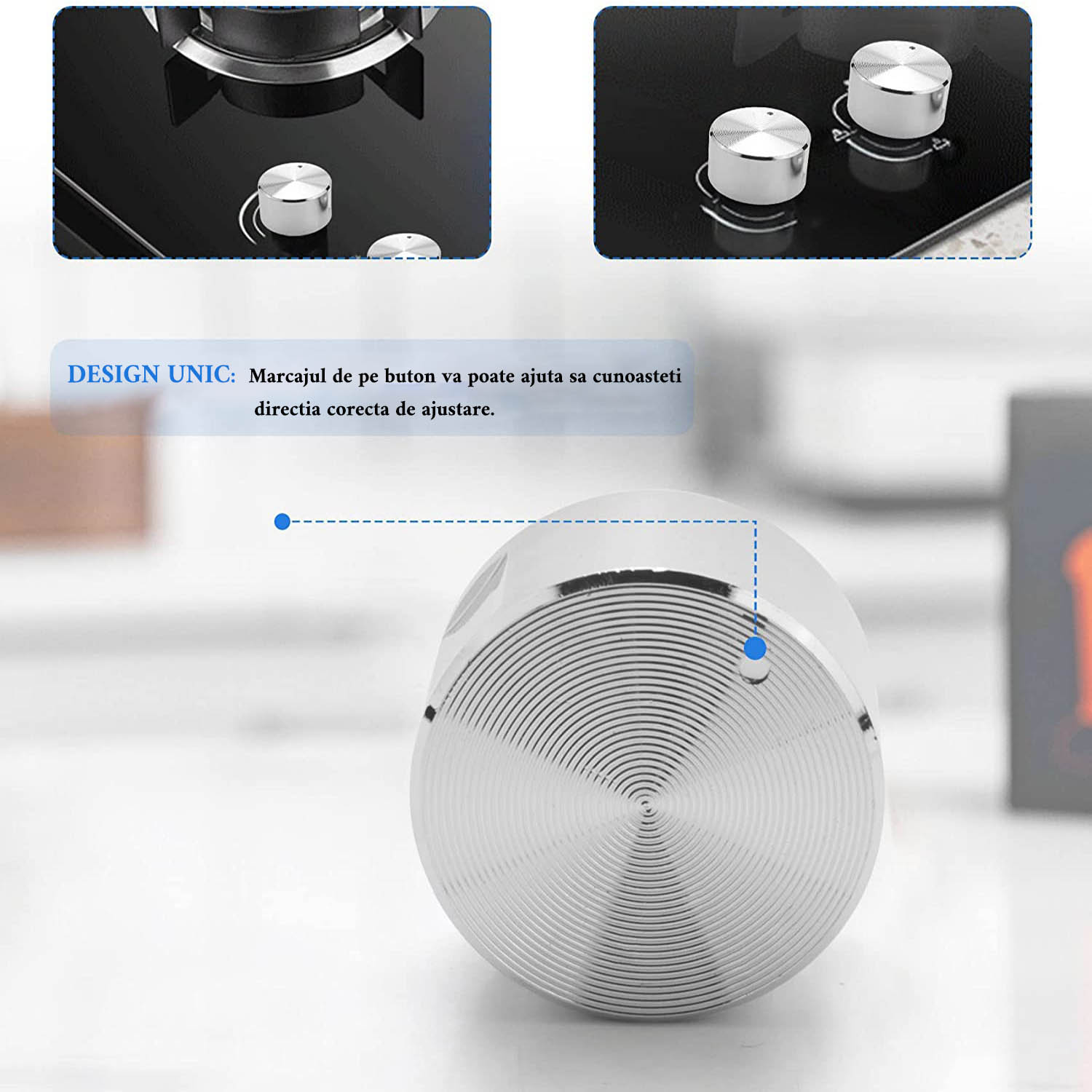 Set 4 butoane pentru plita incorporabila, YWX, 6mm, Aliaj, Argintiu ...