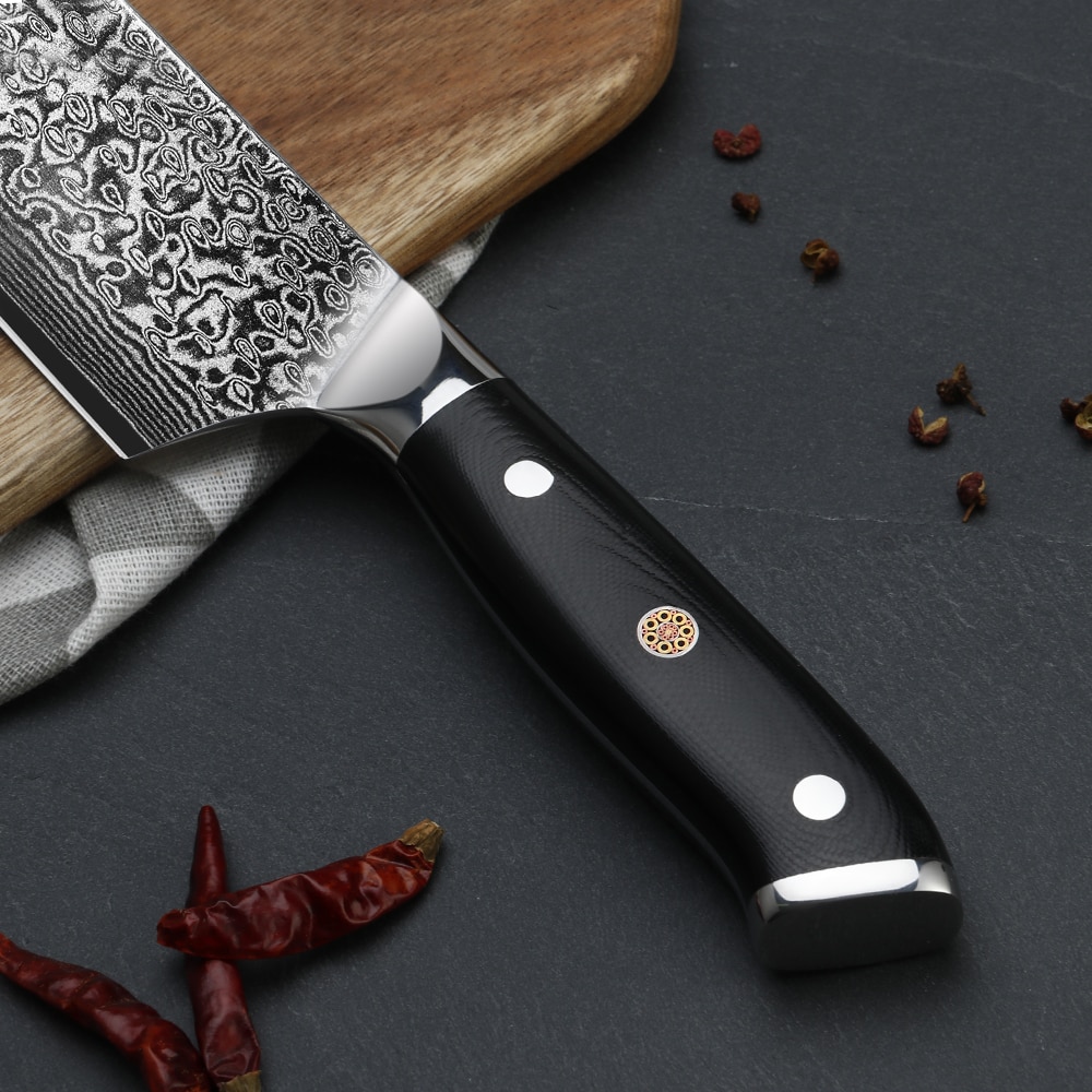 Cutit de bucatarie profesional din otel de damasc, 20 cm, maner G10 ...