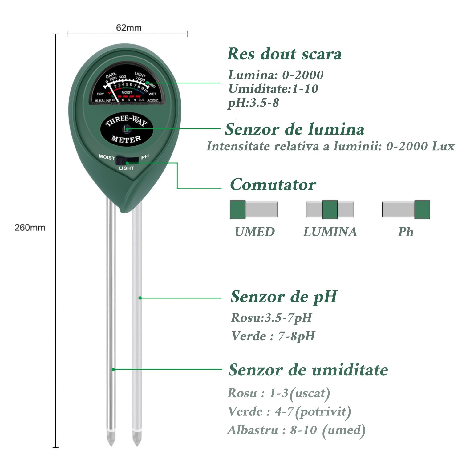 Set testere de calitate a apei/sol, Vaxiuja, 3in1, Verificare digitala ...