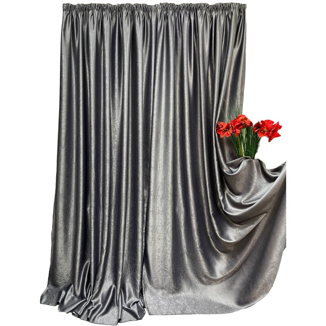 Set draperii uni, blackout, culoare gri inchis, din colectia "Unik by ...