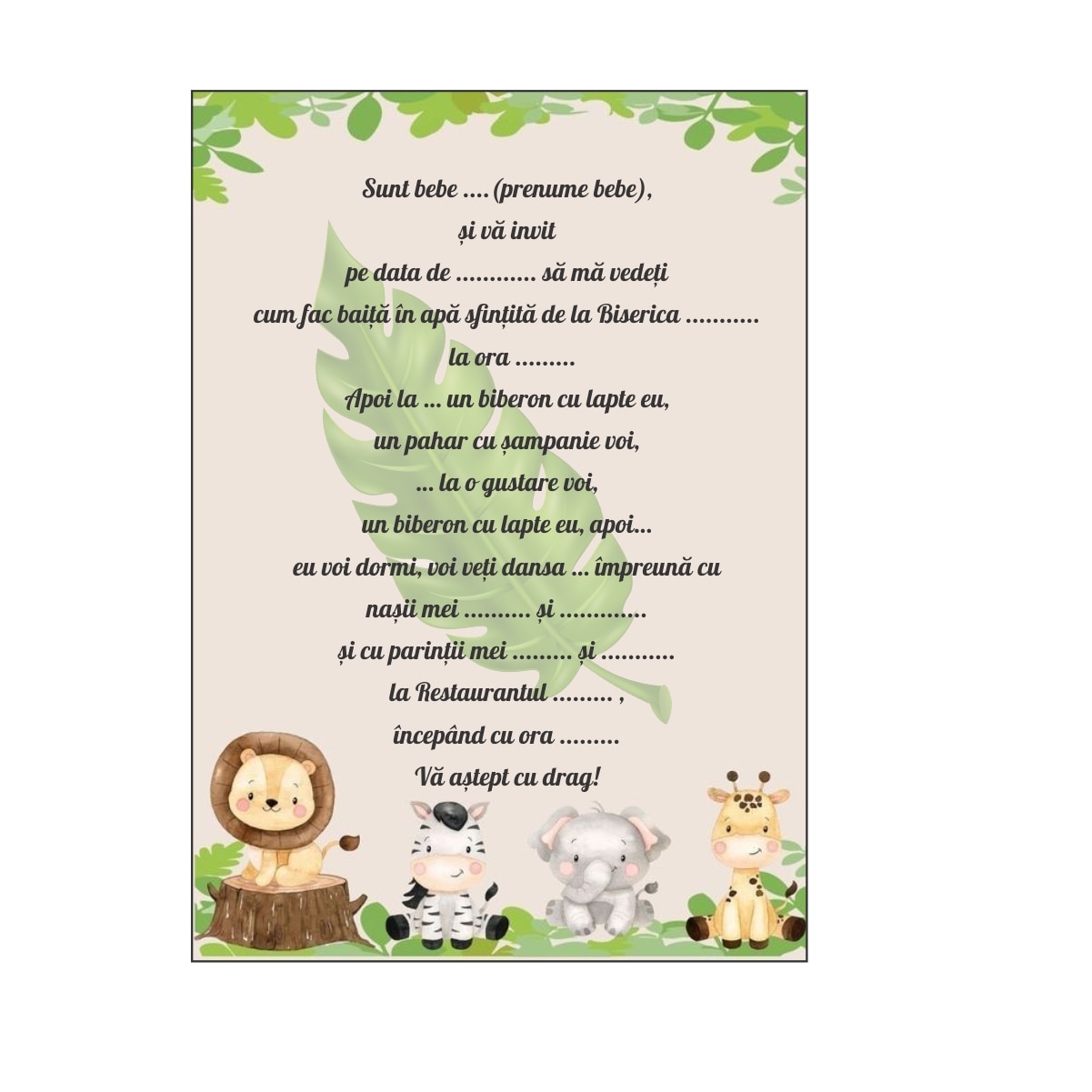 Invitatie botez, Model IC31, Safari, Format A5 - eMAG.ro
