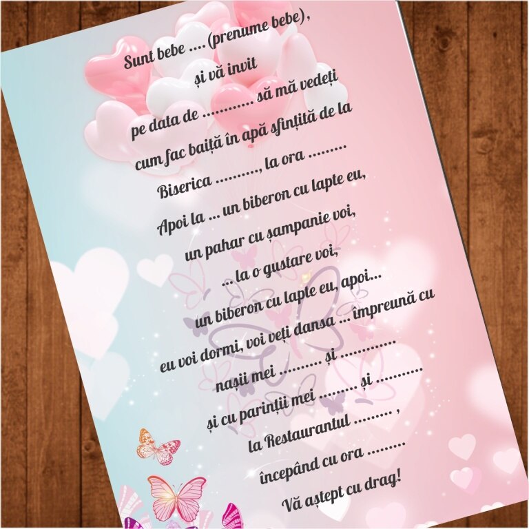 Set 10 Bucati, Invitatie botez, Model IC37, Fluturi, Format A5 - eMAG.ro