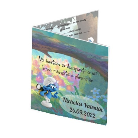 Invitatie botez, Strumf, 16×15 cm, Carton, Model IC24, Fara plic - eMAG.ro