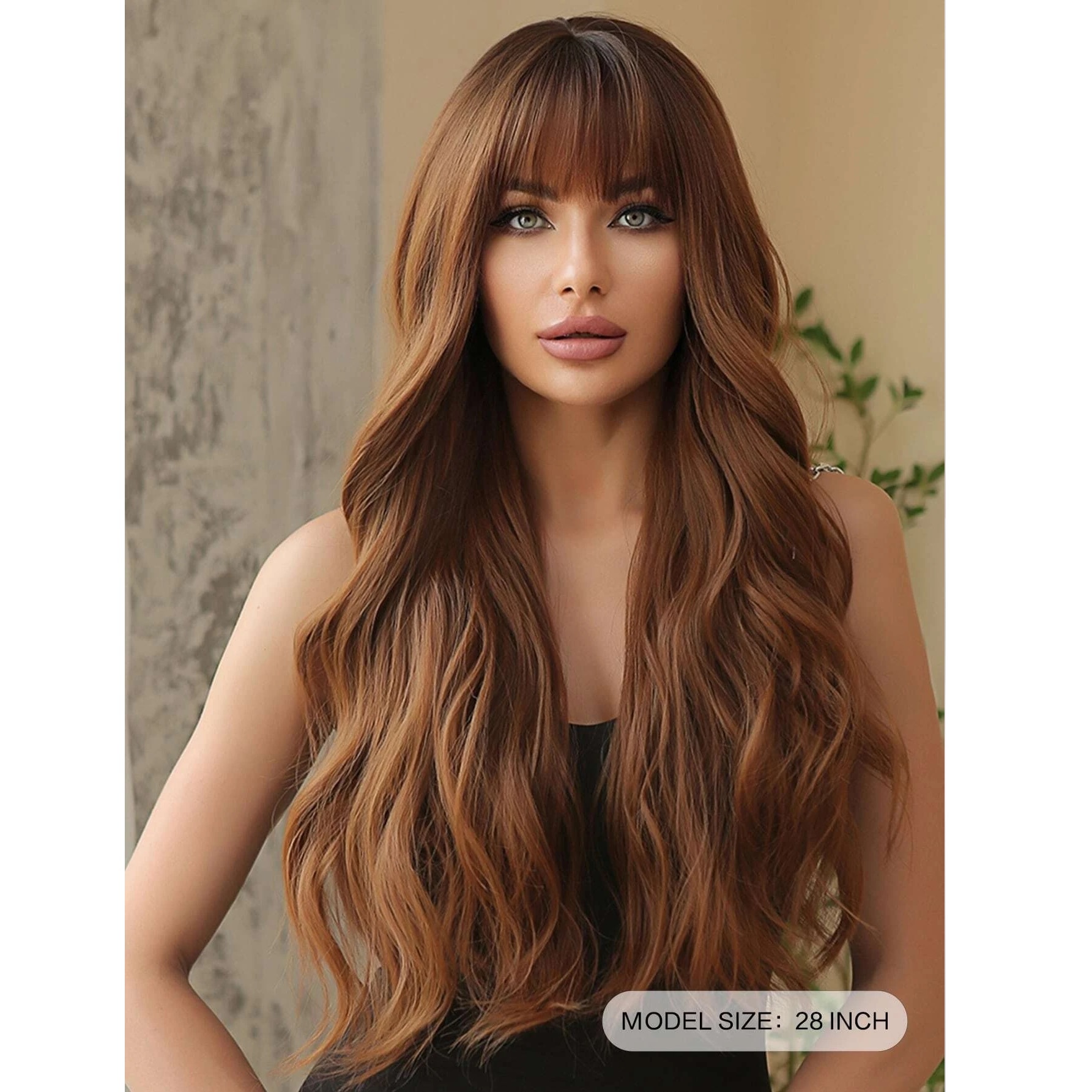 Peruca pentru femei, par lung ondulat, cu breton, imita parul natural ...