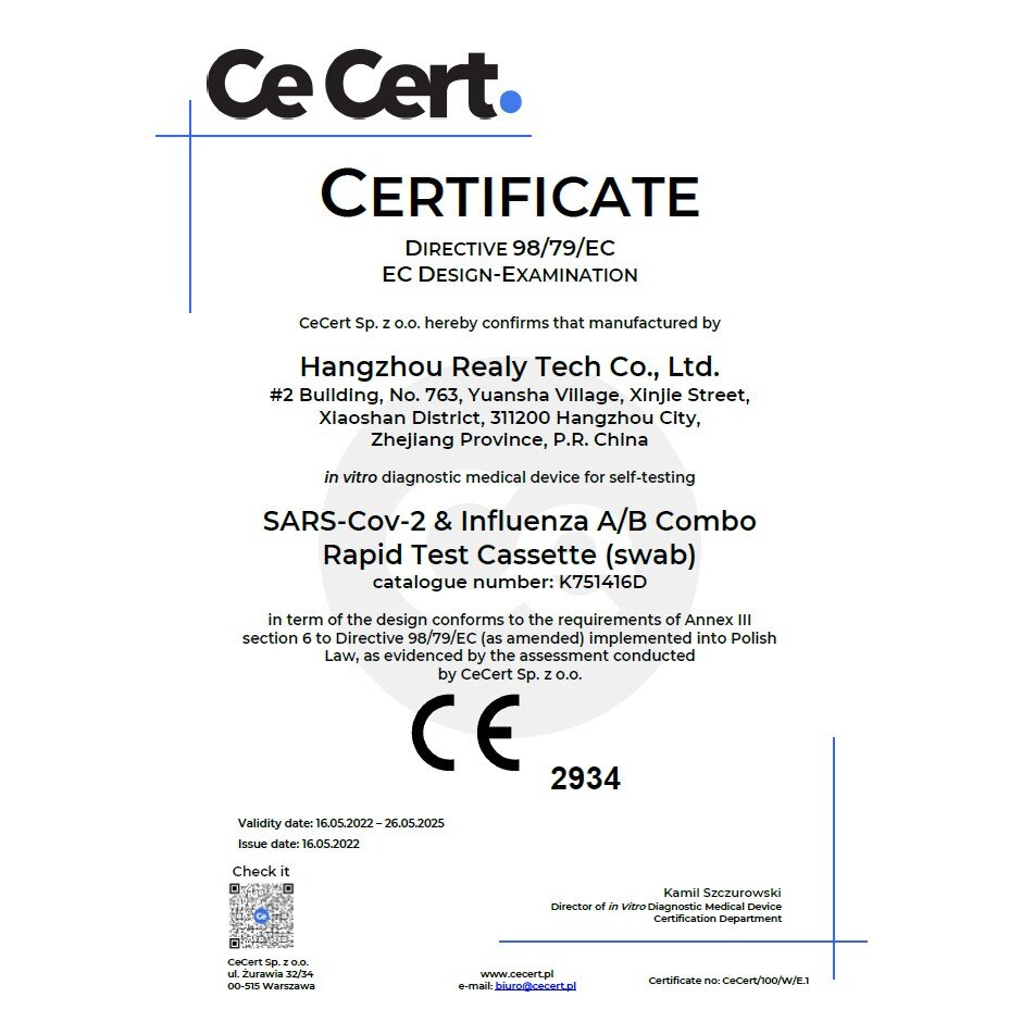 Комплект от 4 броя, Бърз комбиниран антигенен тест, Realy Tech, COVID ...