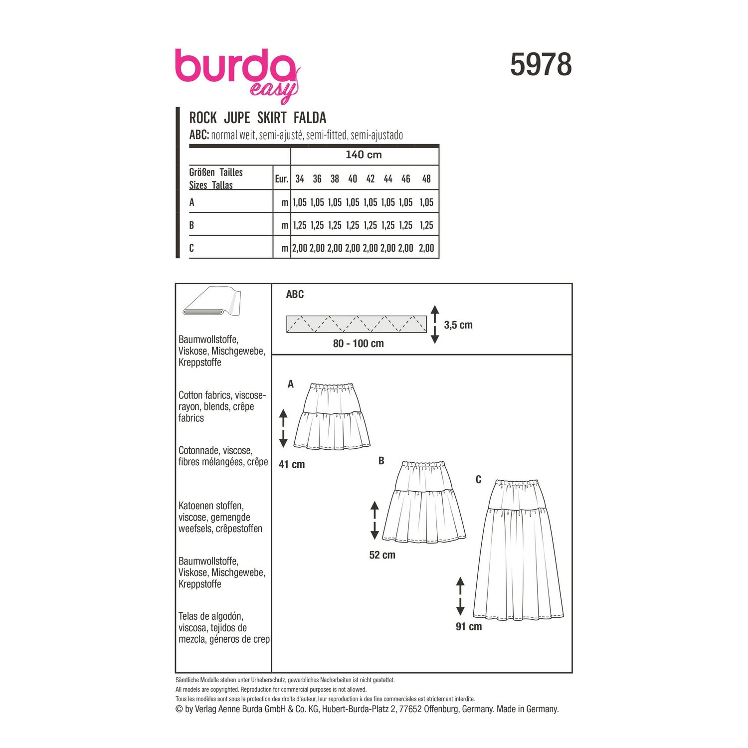 Tipar de croitorie fusta, in 3 variante, multi-masura 34-48, Burda ...