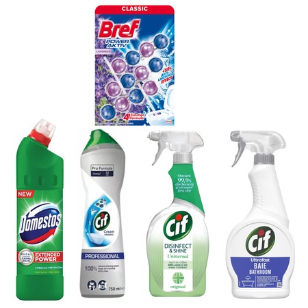 Pachet MixBox 5 Produse Curatenie Baie Cif, Domestos 750ml si Bref Wc ...