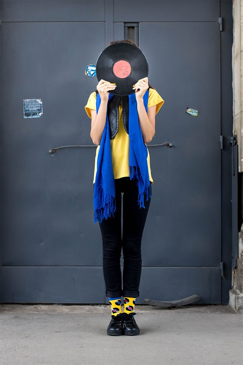 Sosete bumbac organic COLOUR COTTON Retro VINYL - eMAG.hu