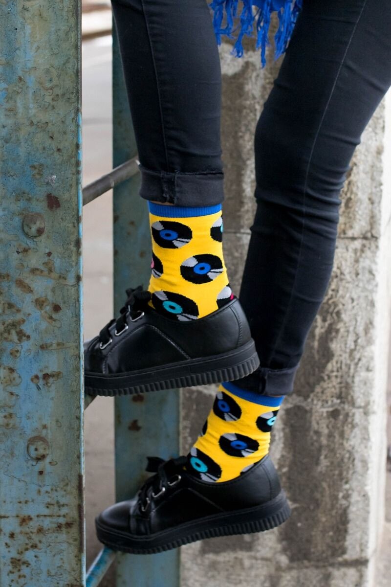 Sosete bumbac organic COLOUR COTTON Retro VINYL - eMAG.hu