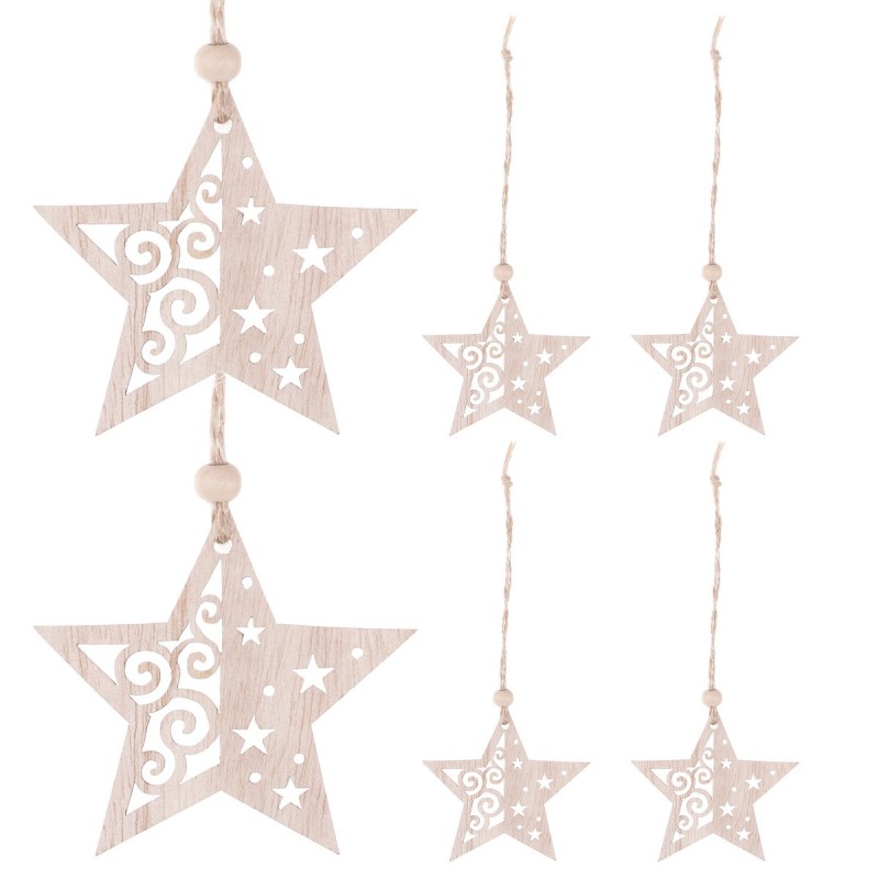 Set 6 ornamente brad, Lemn, Model stea, 7 cm, Natural - eMAG.ro