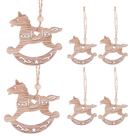 Set 6 ornamente brad, Lemn, Model calut, 7 cm, Natural - eMAG.ro
