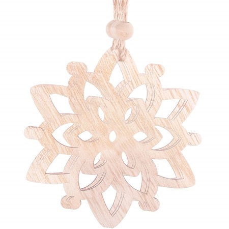 Set 6 ornamente brad, Lemn, Model floare, 7 cm, Natural - eMAG.ro