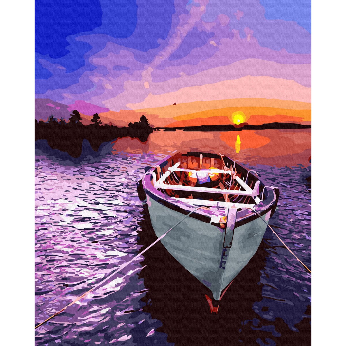 Pictura pe numere, Barcuta la apus, 40x50cm, culori acrilice, pensule ...