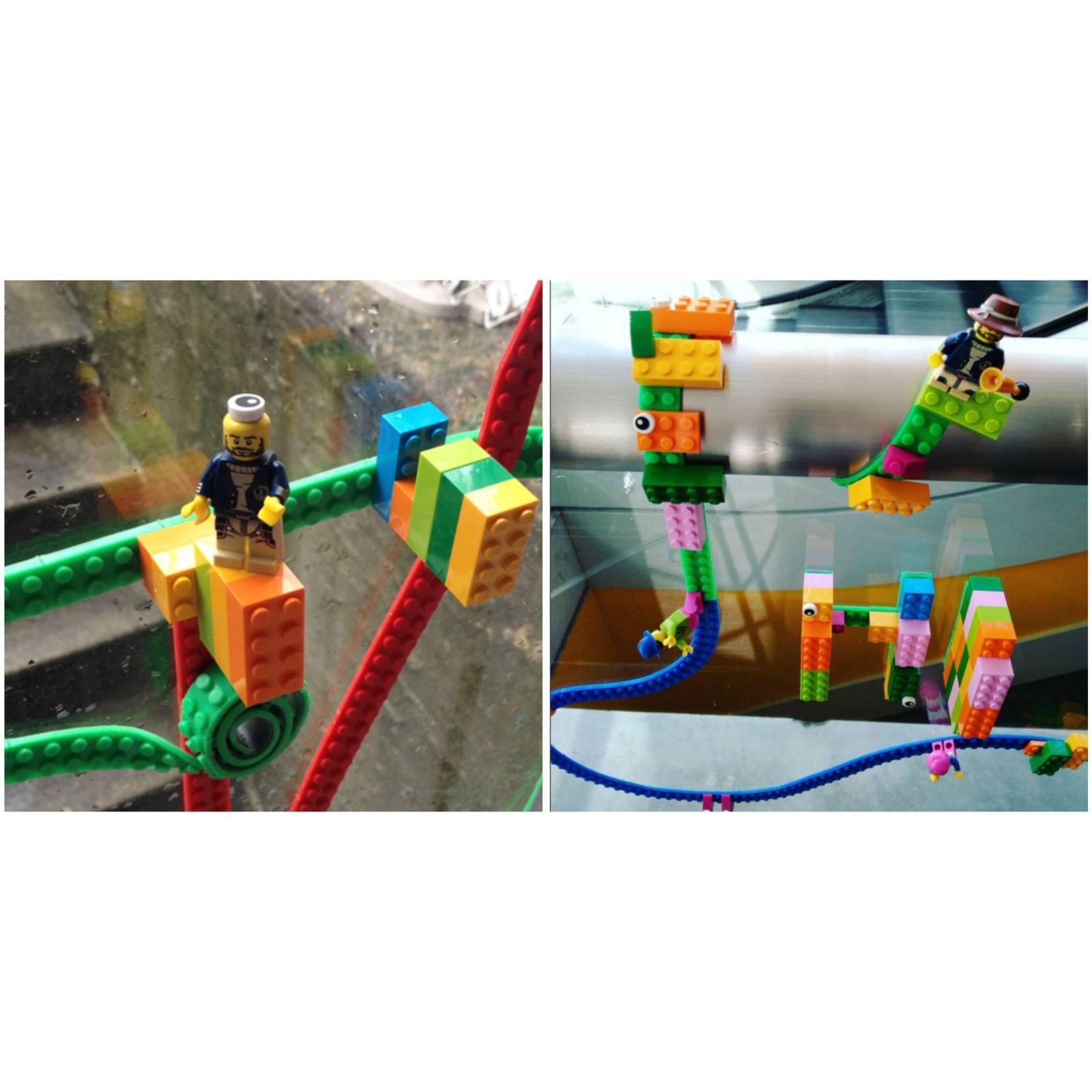 Set compatibil cu Lego, 3 Benzi de constructie, Straluceste in ...