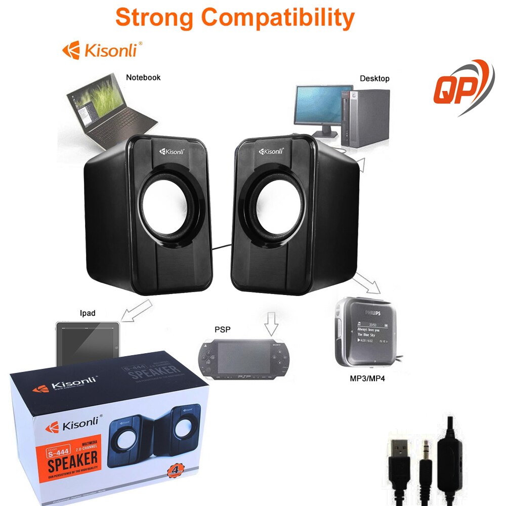 Hangszóró Kisonli S444-22060, 2 x 3 W, 3.5mm és USB jack, Fekete - eMAG.hu