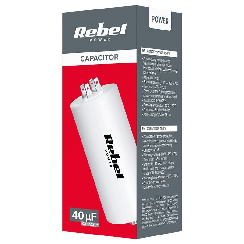 Condesator motor 40 uF, 450V, cu surub, Rebel Tools - eMAG.ro