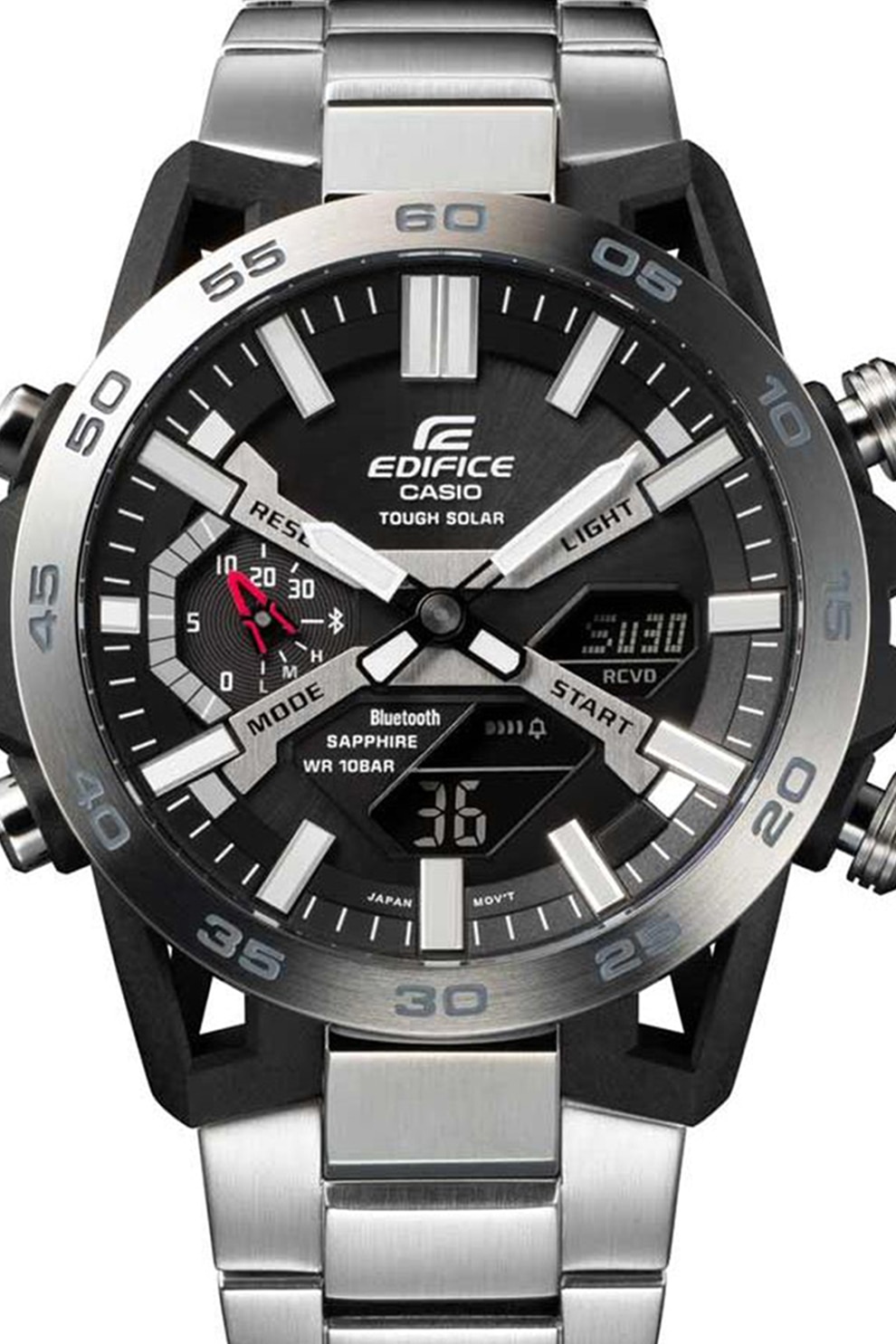 Casio, Ceas din otel inoxidabil cu baterie solara, Argintiu - eMAG.ro