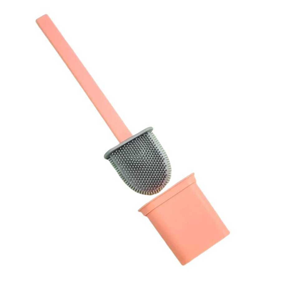 Perie de WC din silicon cu cap flexibil si suport autoadeziv roz - eMAG.ro