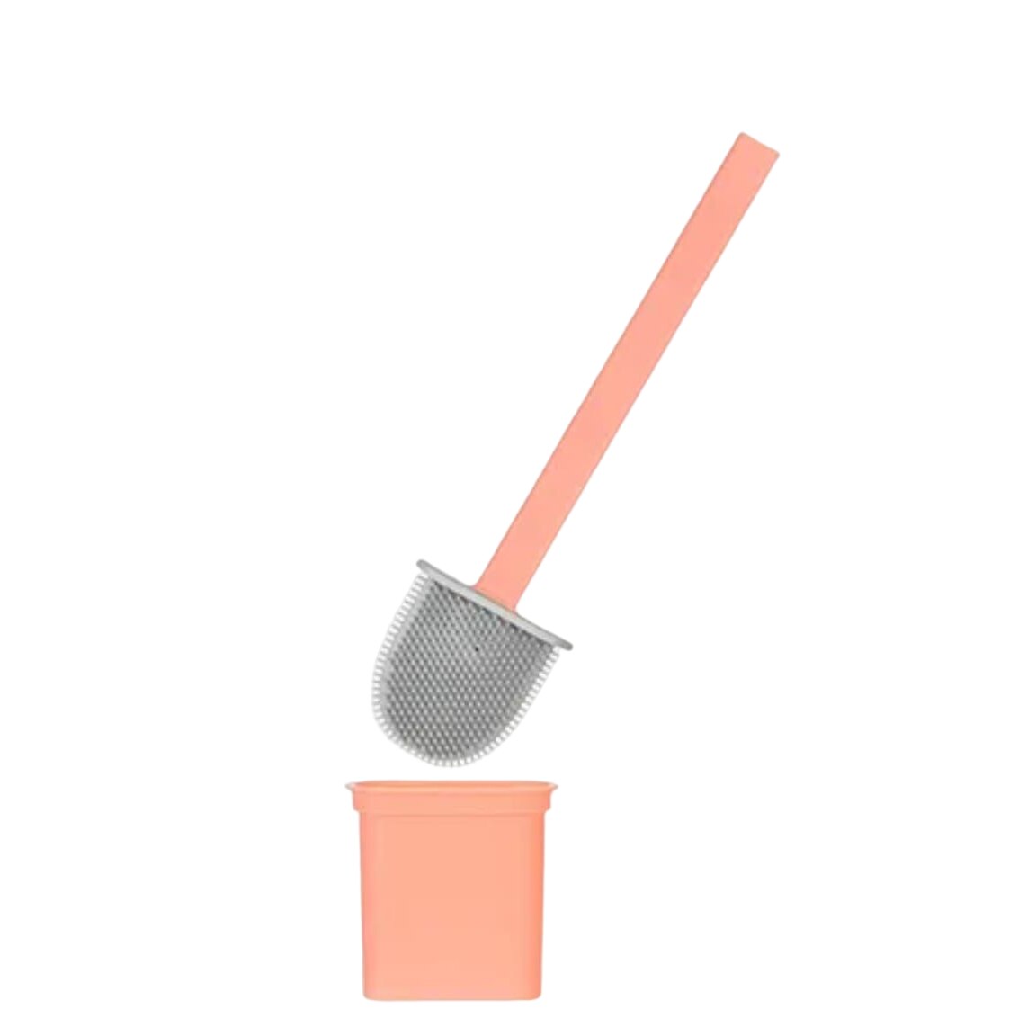 Perie de WC din silicon cu cap flexibil si suport autoadeziv roz - eMAG.ro