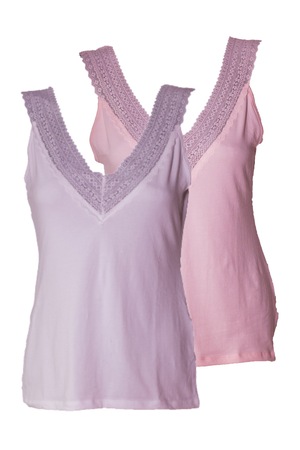 Set Maiou Dama cu Dantela - 2 bucati Alb/Roz, marimea 38 M - eMAG.ro