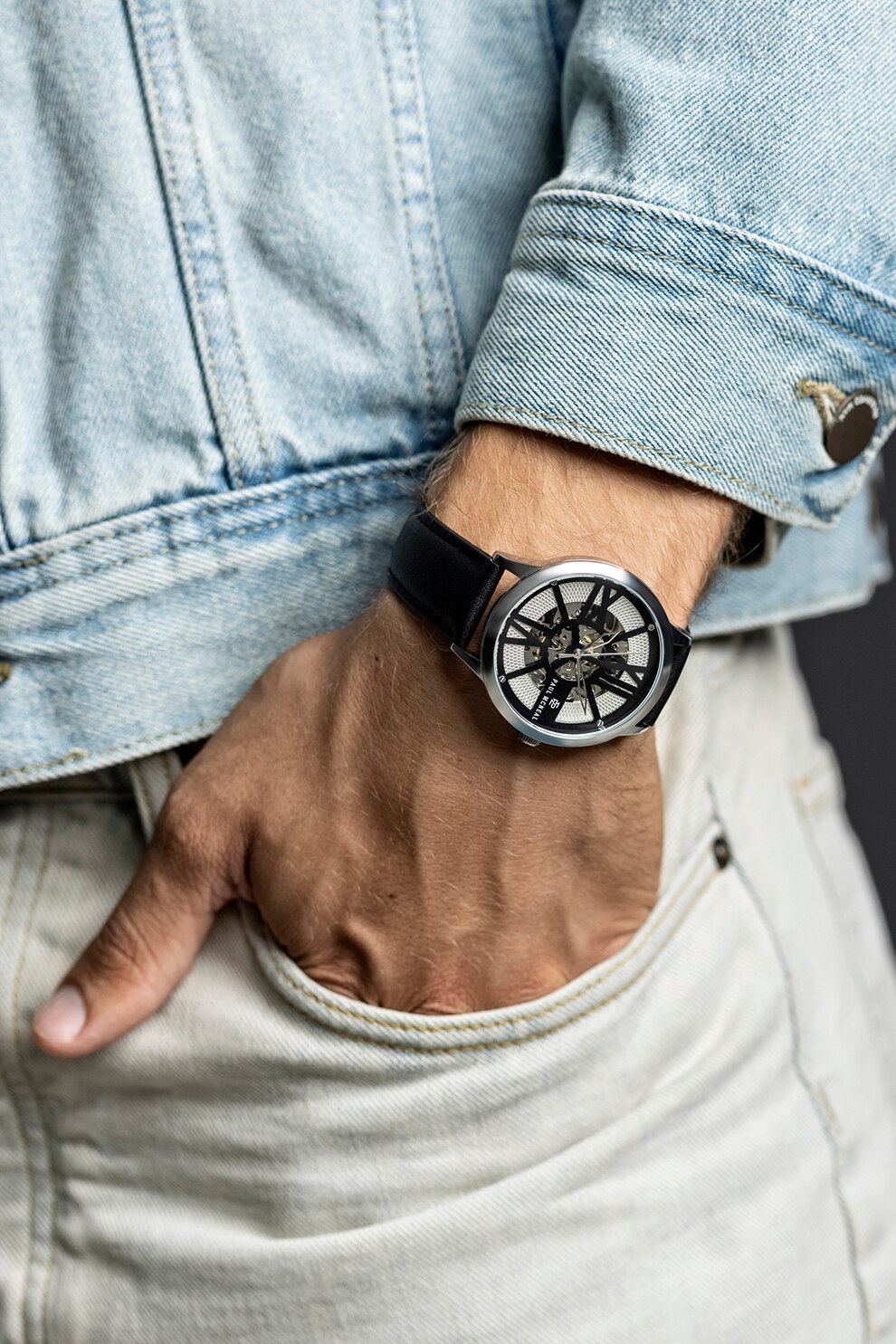 Paul McNeal, Автоматичен часовник с кожена каишка, Черен - eMAG.bg