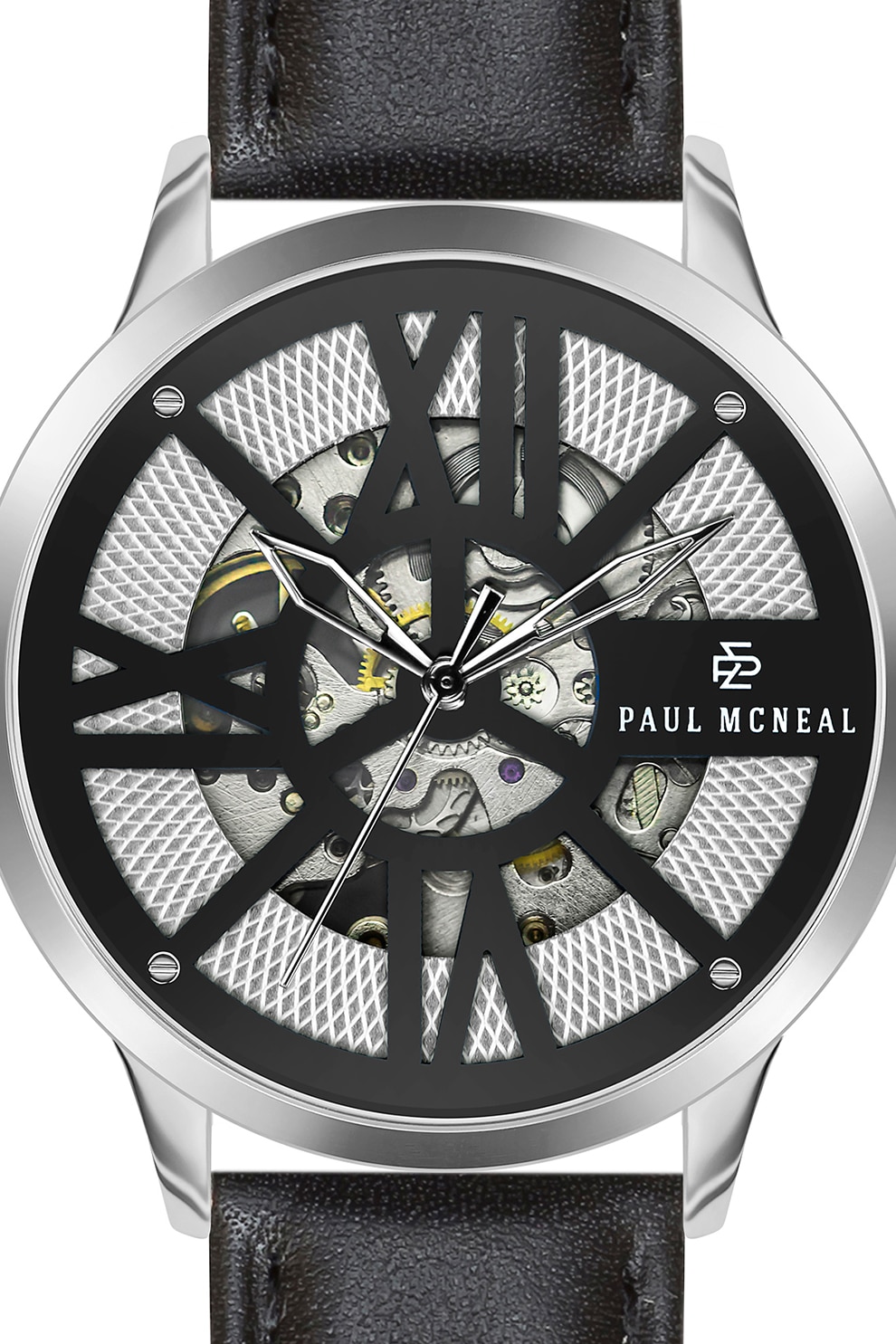Paul McNeal, Автоматичен часовник с кожена каишка, Черен - eMAG.bg
