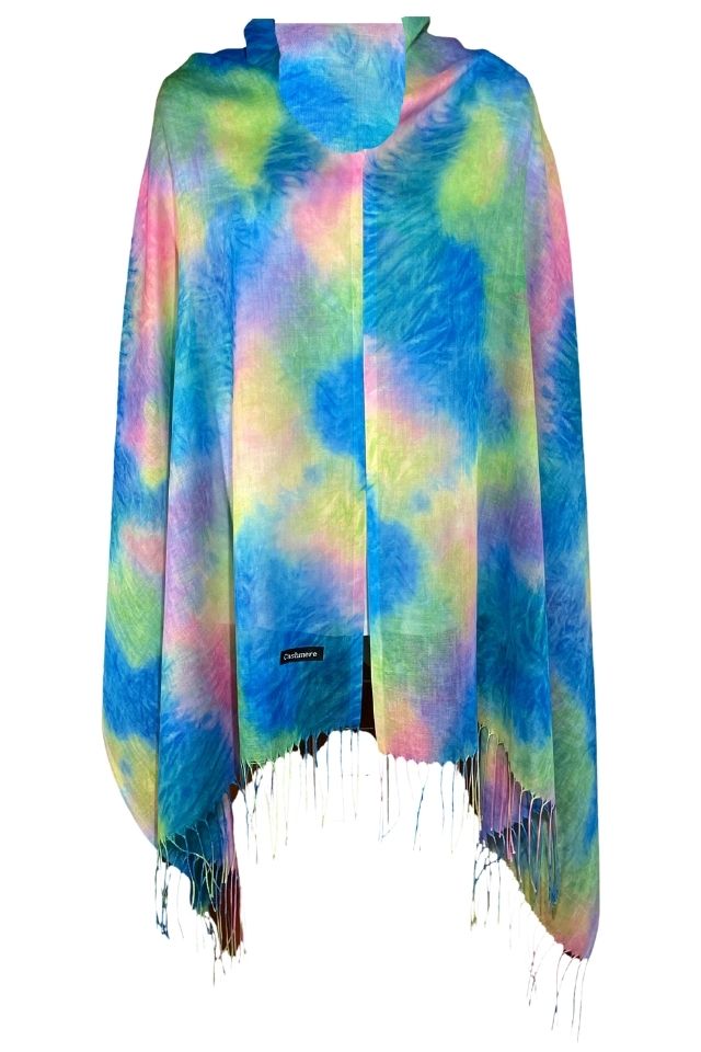 Esarfa curcubeu din casmir, Dacali, albastru/roz, 185 x 75 cm - eMAG.ro