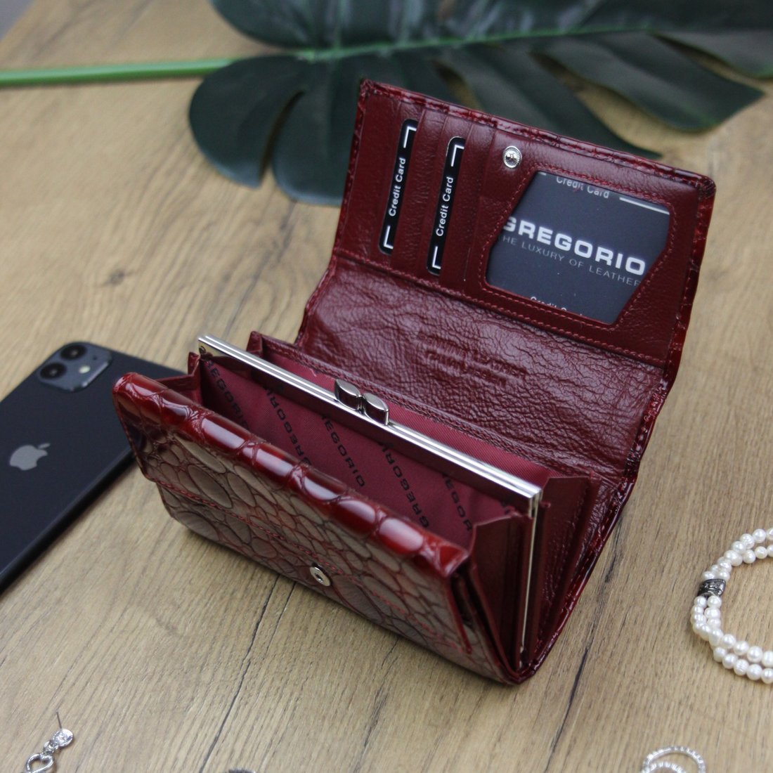 Portofel dama, Gregorio, Piele naturala, Rosu - eMAG.ro