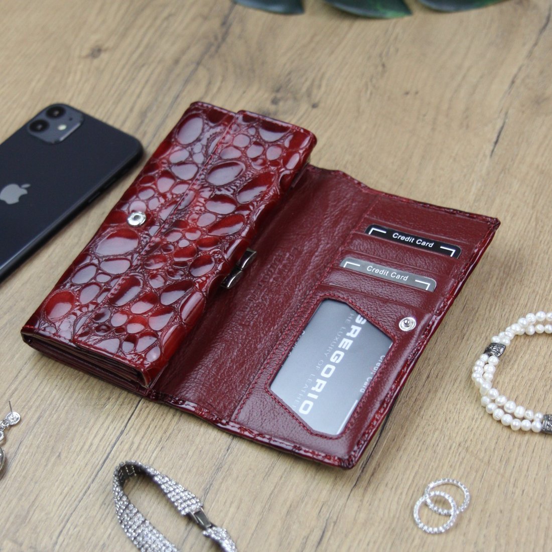 Portofel dama, Gregorio, Piele naturala, Rosu - eMAG.ro