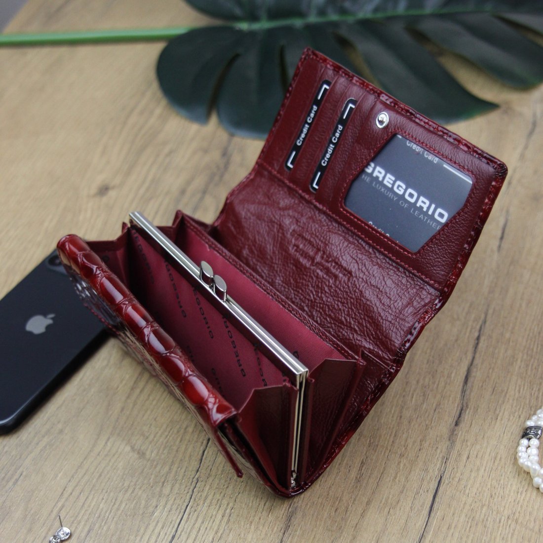 Portofel dama, Gregorio, Piele naturala, Rosu - eMAG.ro