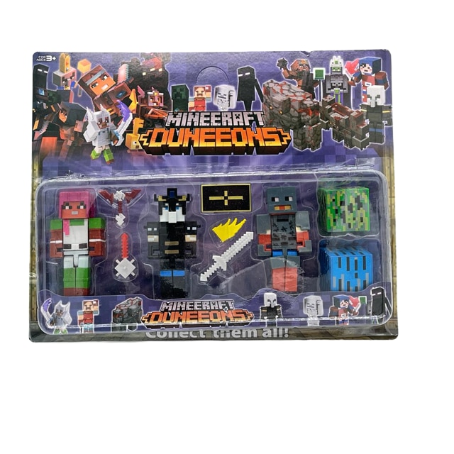 Set 3 figurine si accesorii tip Minecraft, multicolor, 10 cm, 6 ani+ ...