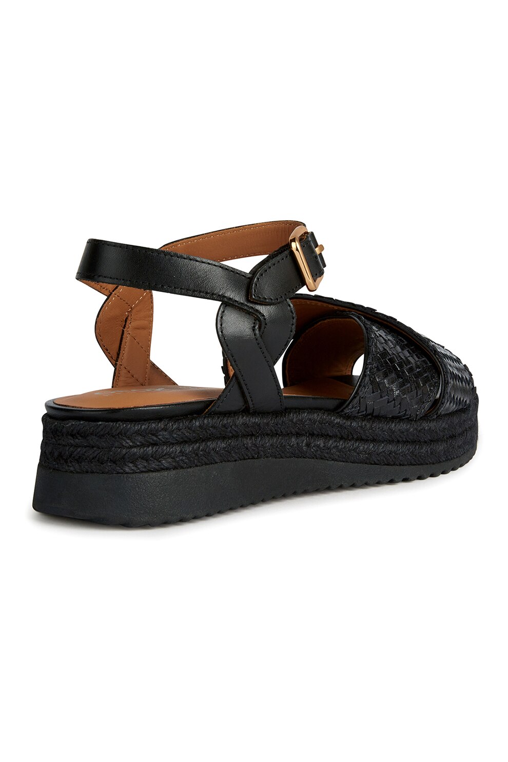 Geox, Sandale de piele cu aplicatii de iuta impletita Eolie, Negru, 36 ...