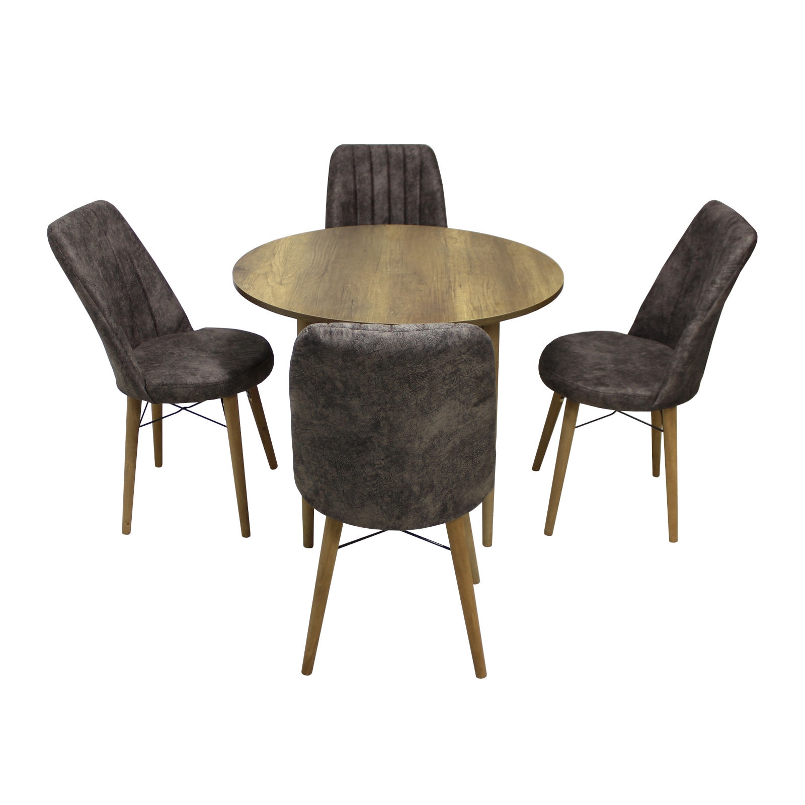 Set masa rotunda Aris Nuc cu 4 Scaune Apollo, picioare maro, cadru din ...