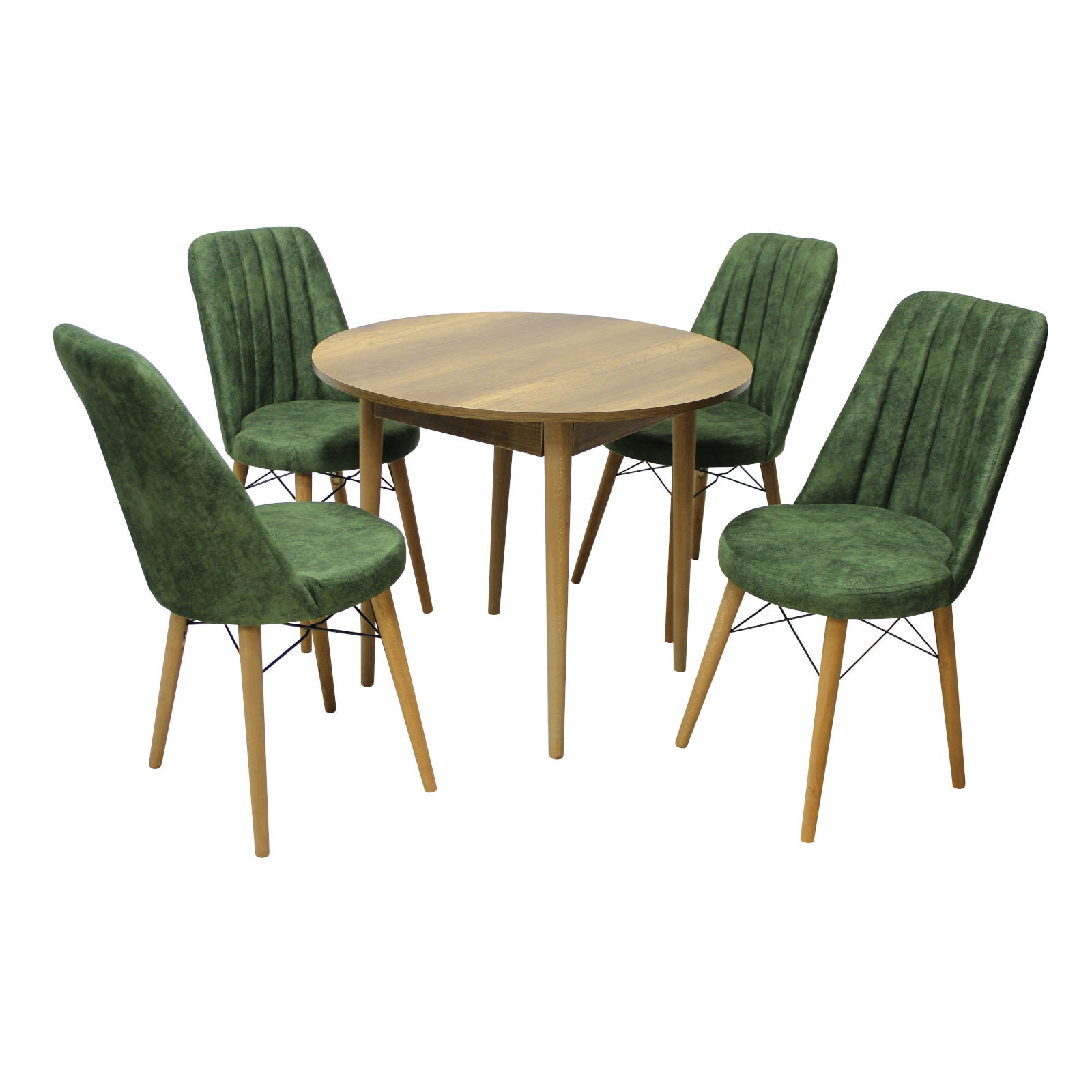 Set masa rotunda Aris Nuc cu 4 Scaune Apollo, picioare maro, tapiterie ...