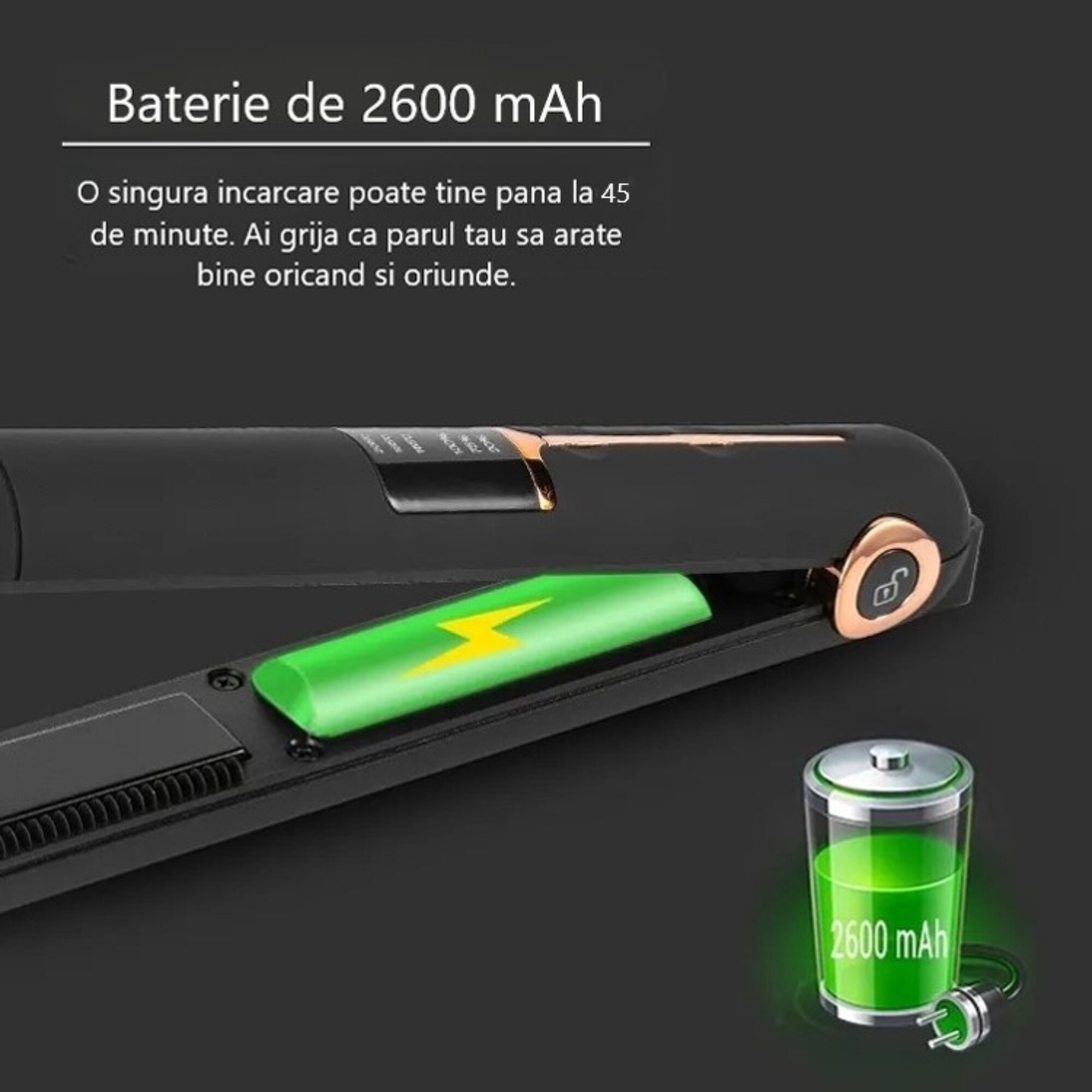 Placa de indreptat si ondulat parul wireless cu incarcare USB ...