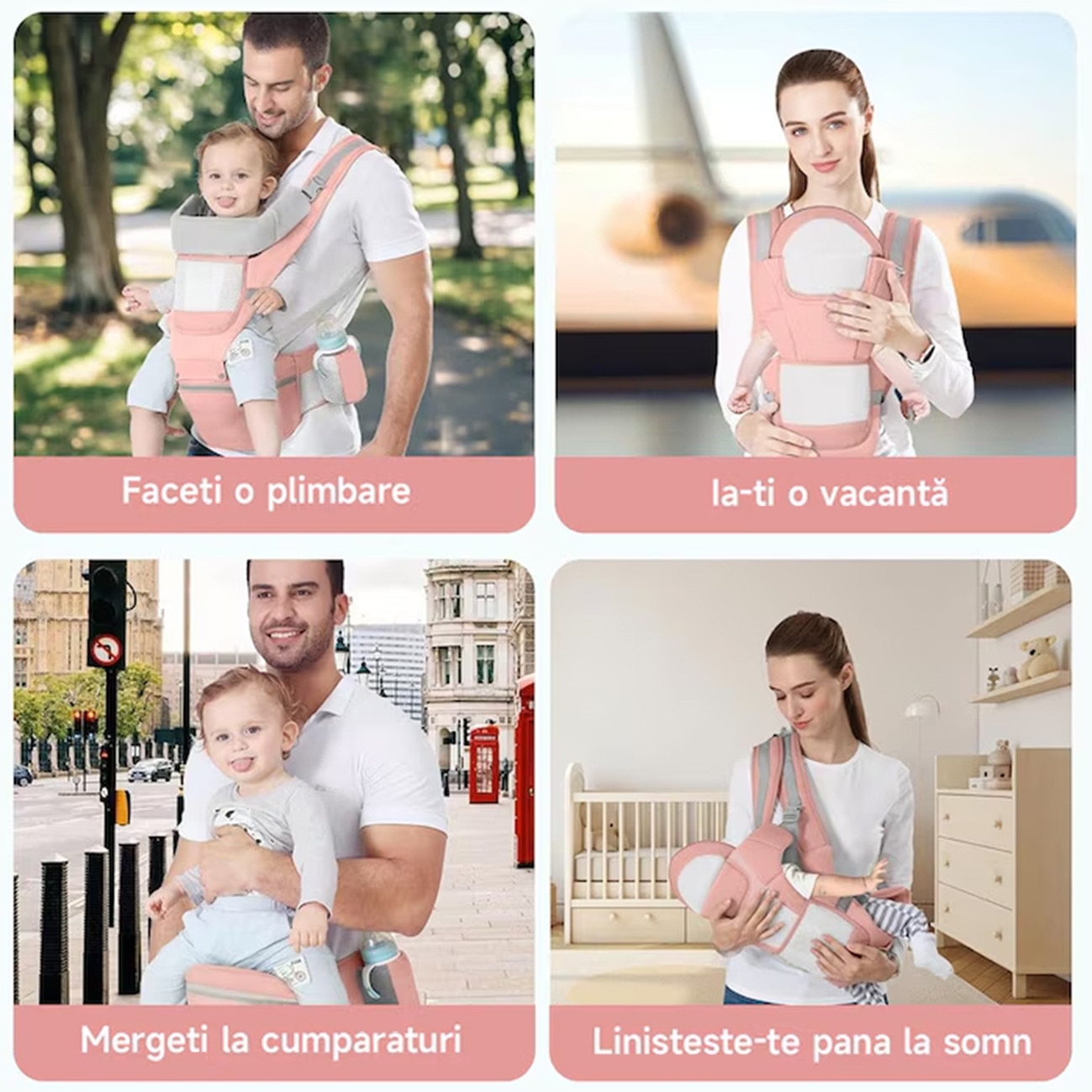 Marsupiu bebe, Ergonomic, Multifunctional, Purtare copil in fata sau in ...