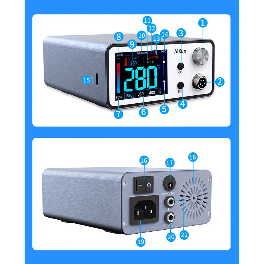 Statie de lipit Aixun T3A-T12, Techrebal, Include kit 34, 200 W, Negru ...