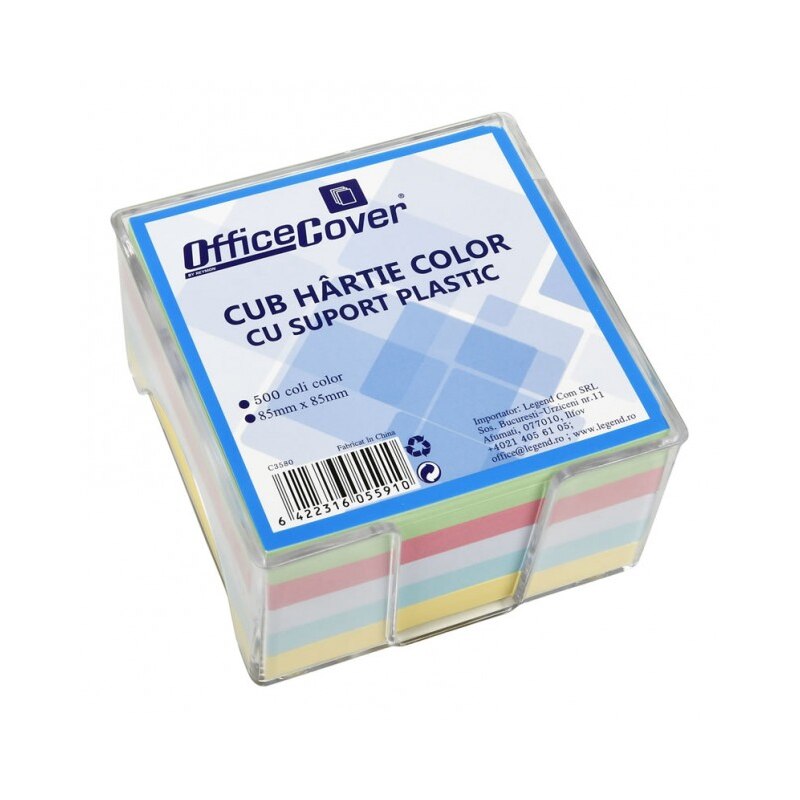 Cub hartie OFFICE COVER, 8.5x8.5cm, color, 500 coli, cu suport plastic ...