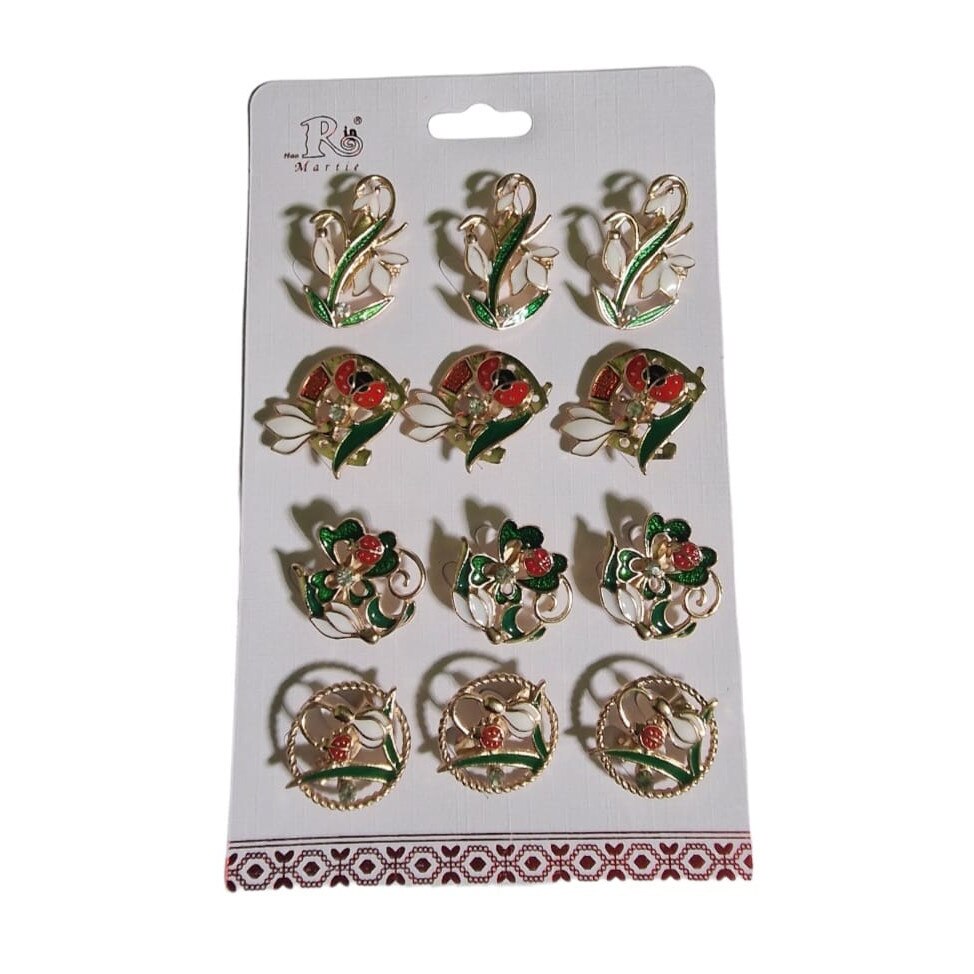 Set 12 Brose pentru Martisor, model Ghiocel, Potcoava, Trifoi, Buburuza ...