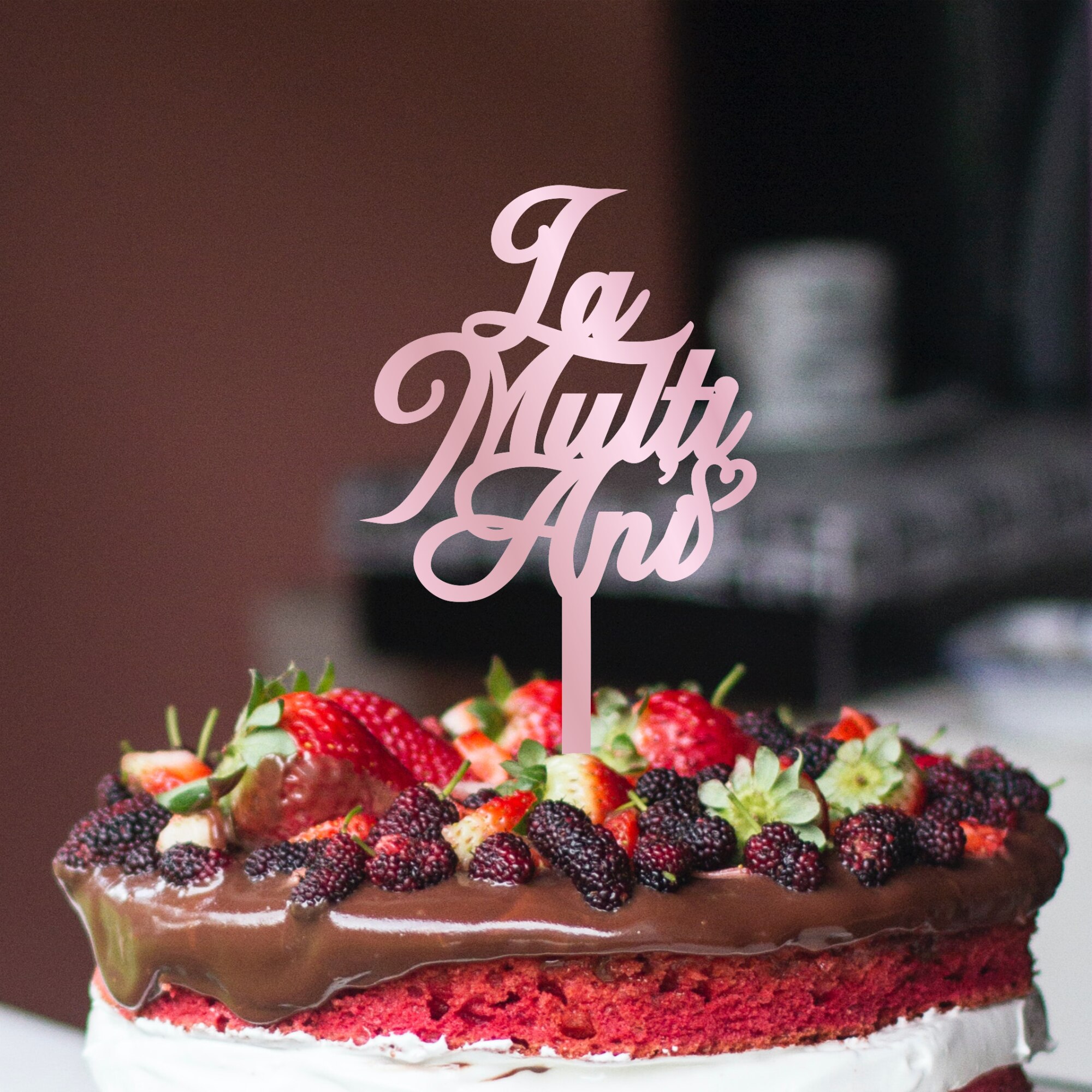 Topper tort La multi ani, Inedit Print, TC380, Oglinda Rose, 15 cm ...