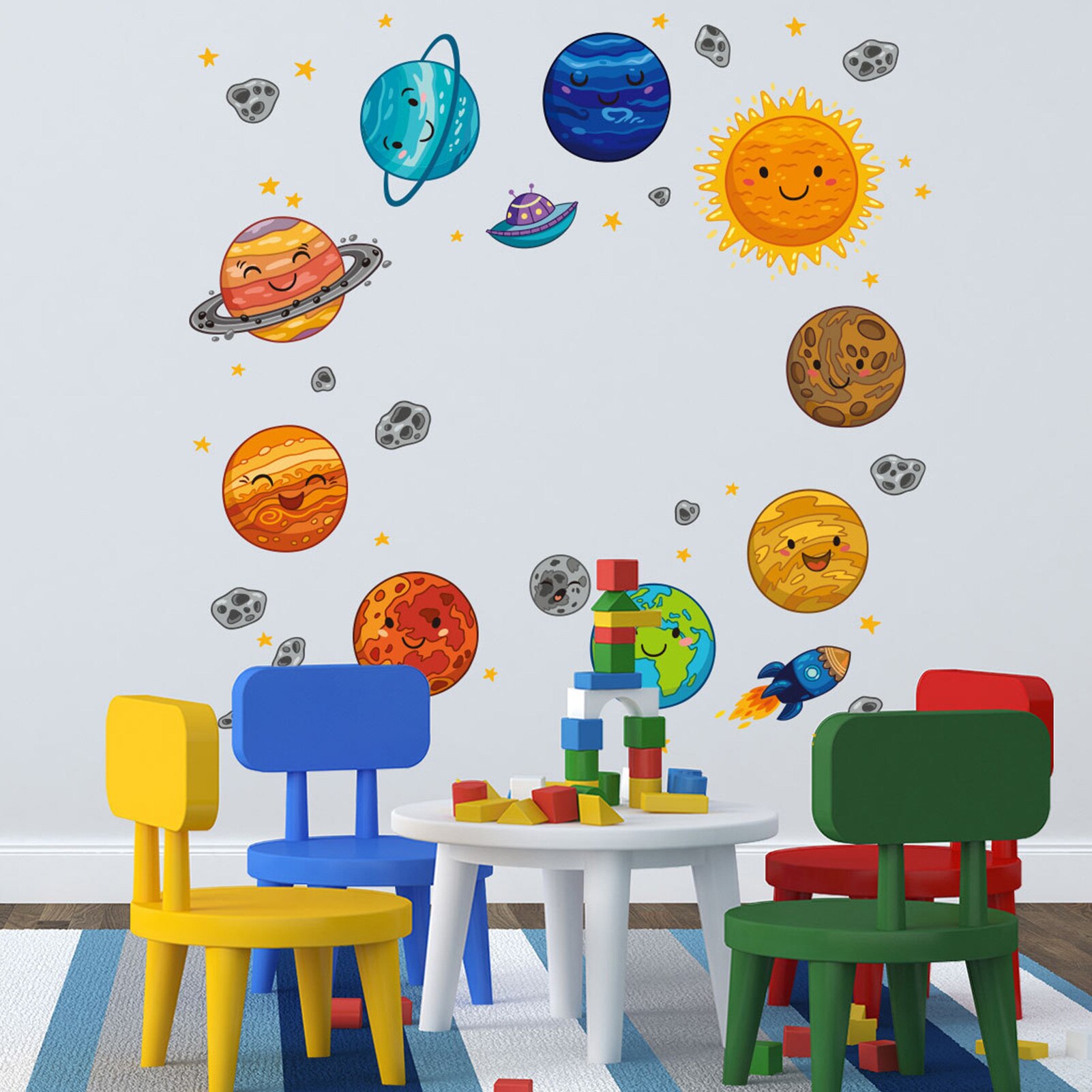 Sticker educativ cu Sistemul solar Luxer, Autocolant decorativ Smiley ...