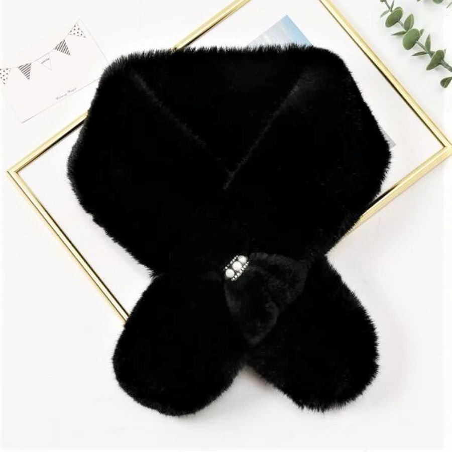 Fular dama cu fundita, din blanita artificiala, negru, 85 x 10 cm - eMAG.ro