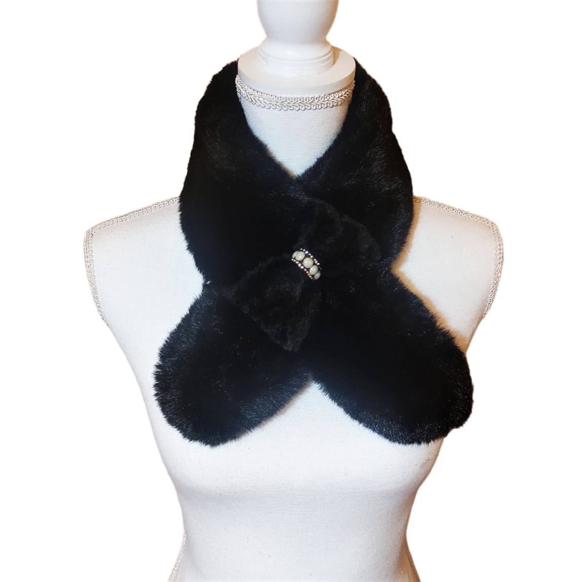 Fular dama cu fundita, din blanita artificiala, negru, 85 x 10 cm - eMAG.ro