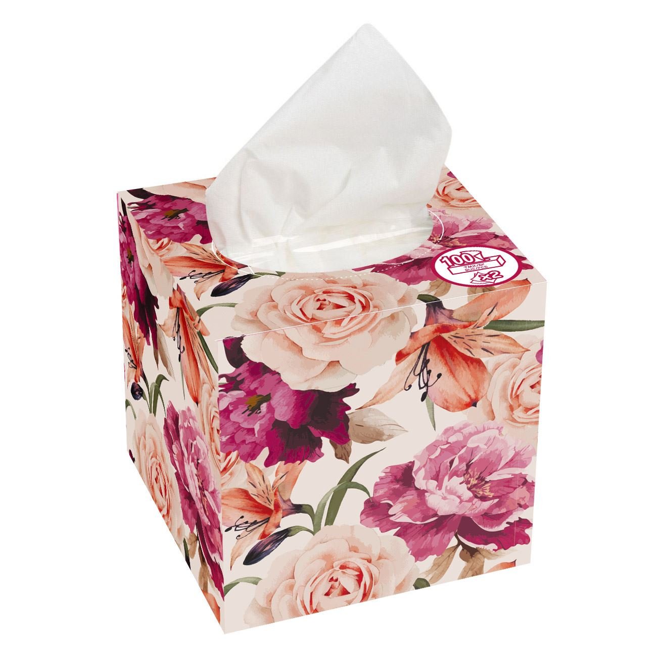 Cutie 100 buc servetele faciale, Cub Floral, 2 straturi - eMAG.ro